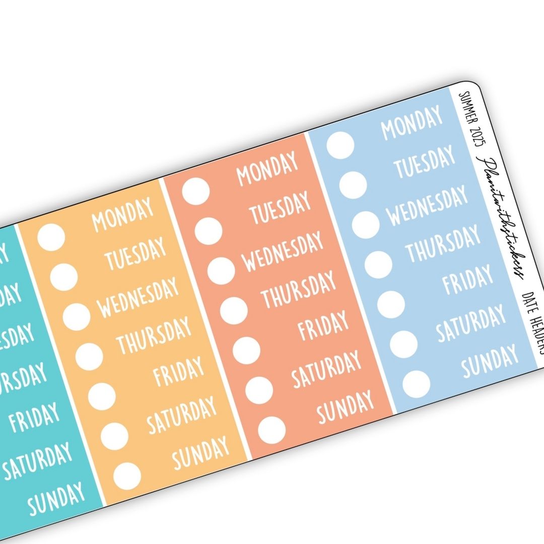 Date Headers - Summer 2025 Colours – PlanItWithStickers