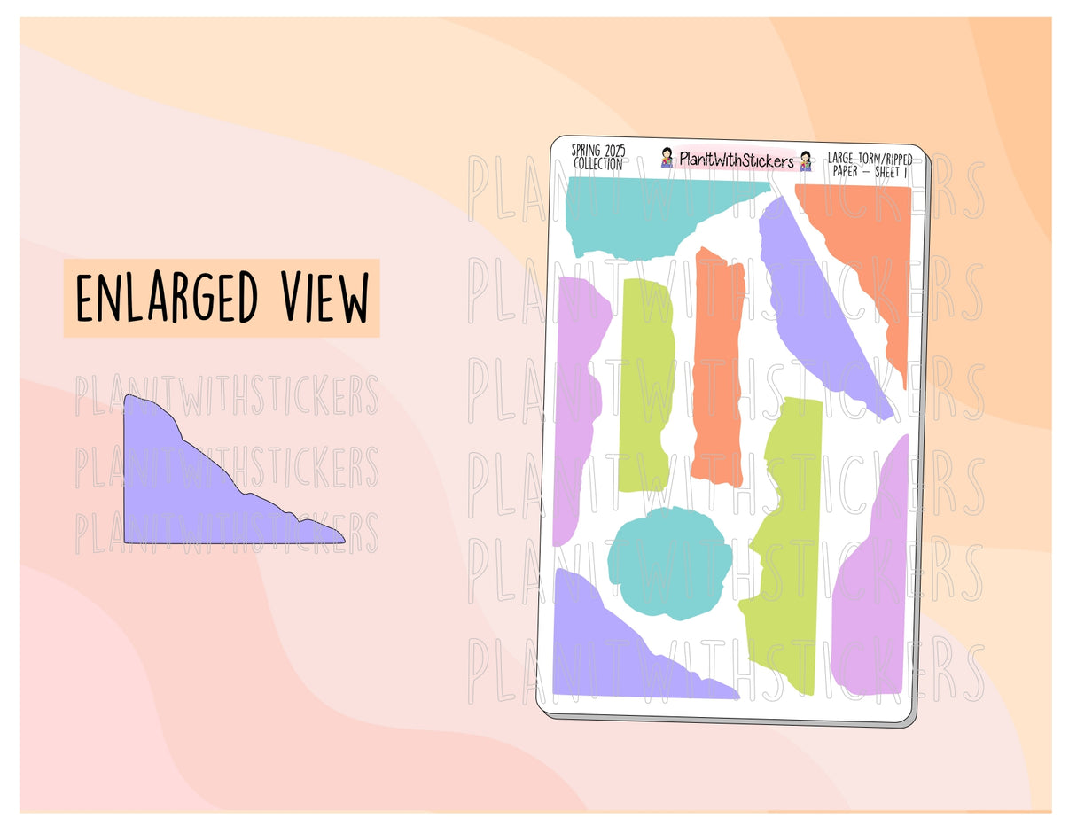 Large Torn/Ripped Paper Sheet 1 - Spring 2025 Colours – PlanItWithStickers