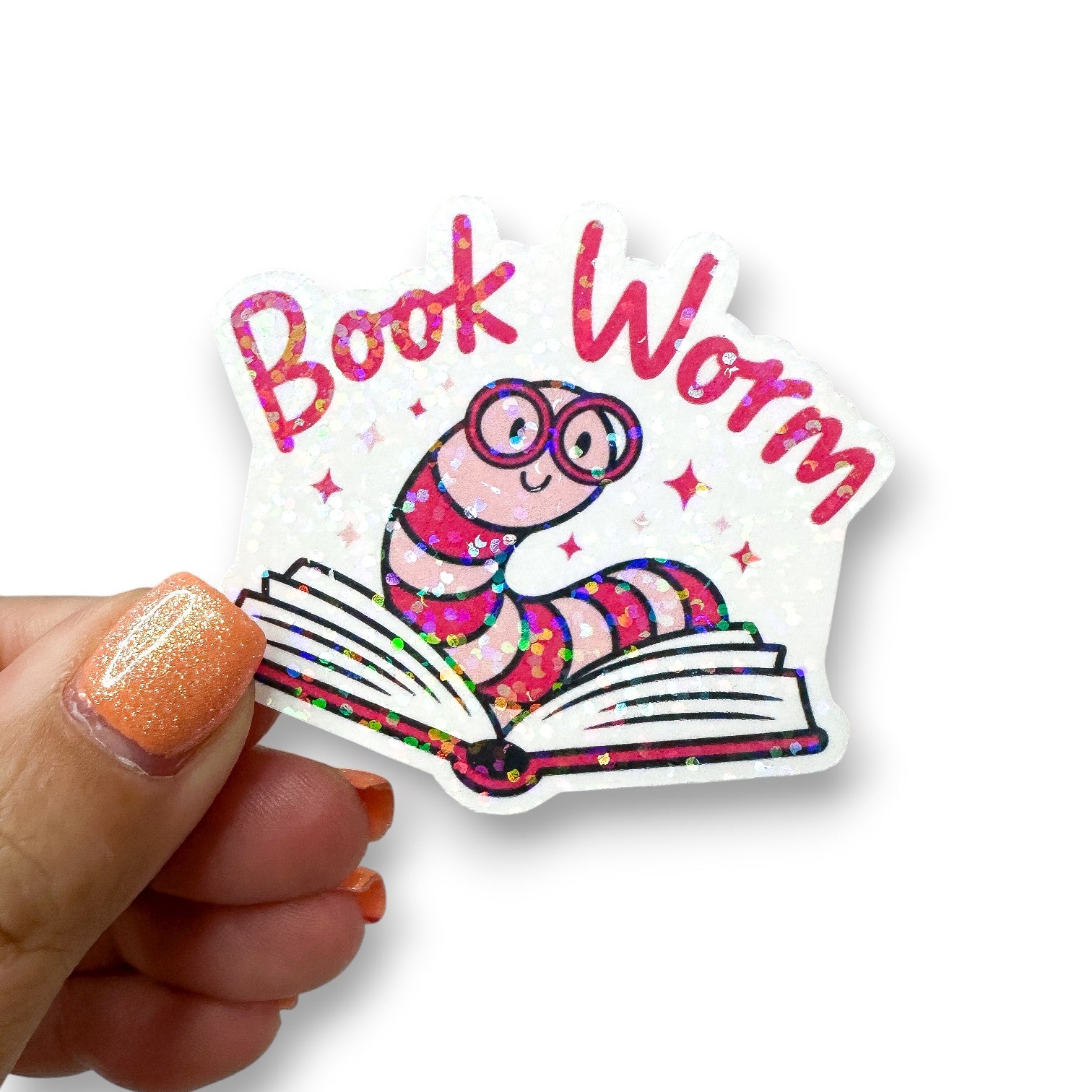 Pink Bookworm Reading Die Cut Sticker – PlanItWithStickers