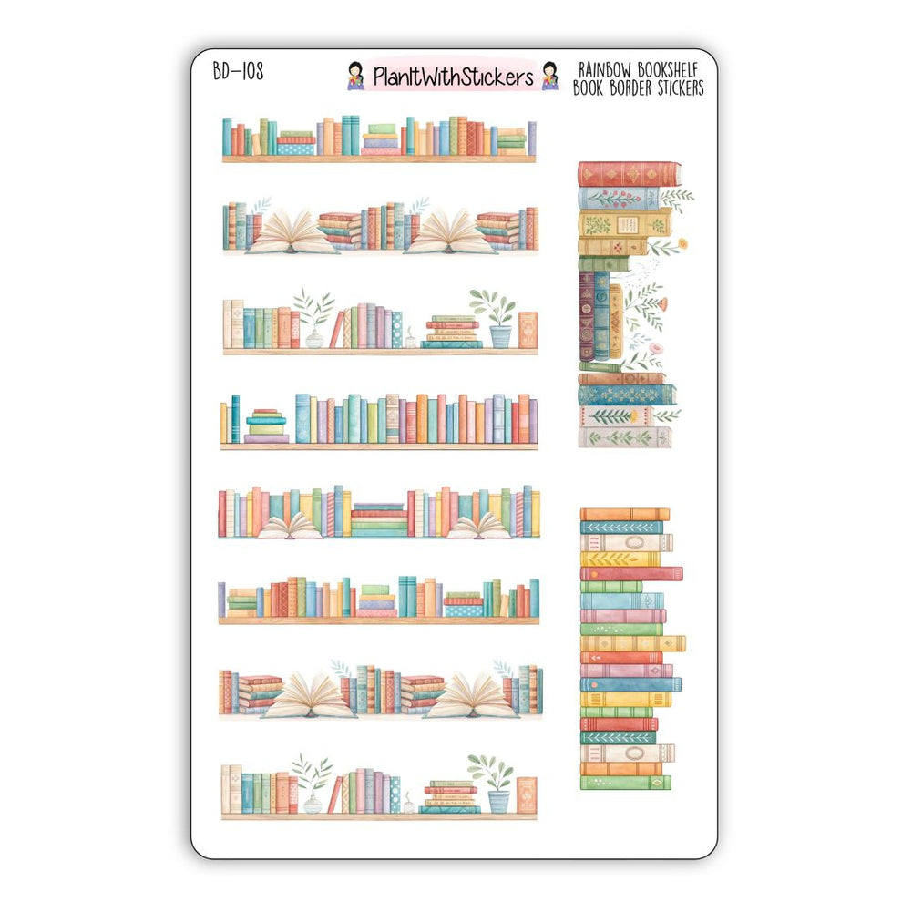 Rainbow Bookshelf Book Border Journal Stickers – PlanItWithStickers