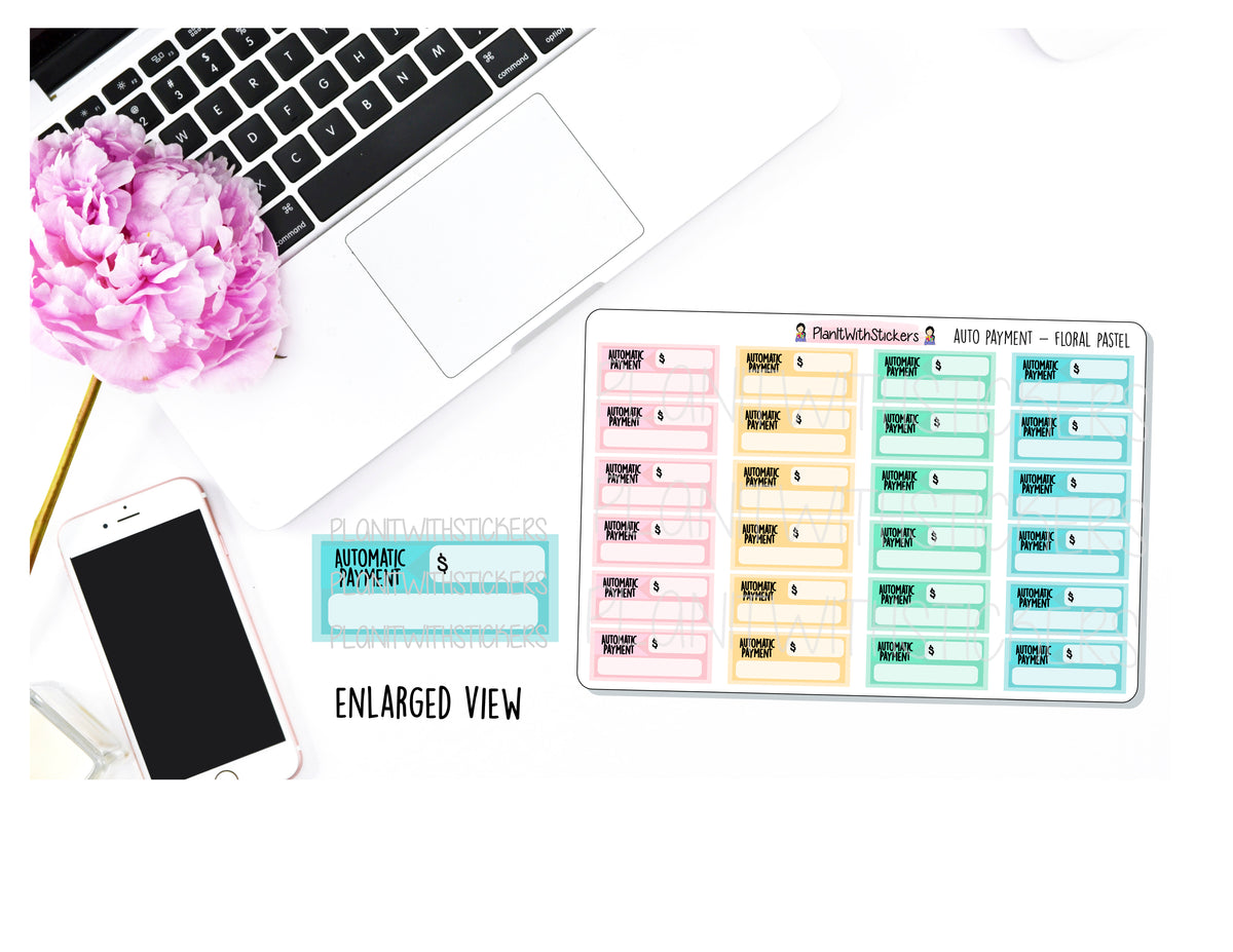 Automatic Payment FLORAL PASTEL Bill Planner Stickers for Plum Paper ...